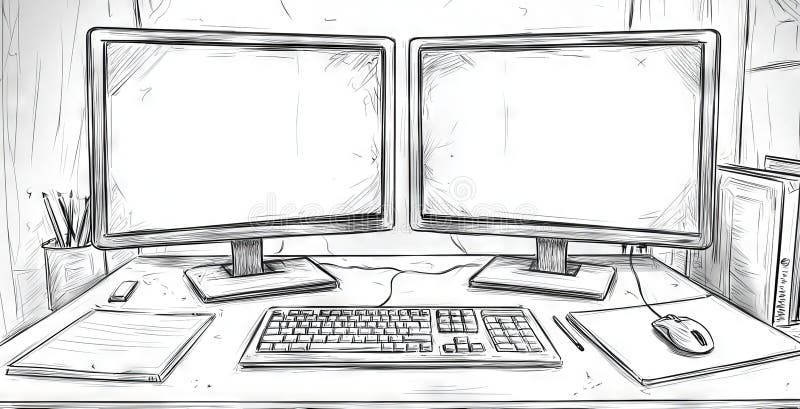 An Uninterrupted One-line Drawing of a Modern Workspace Stock Photo ...