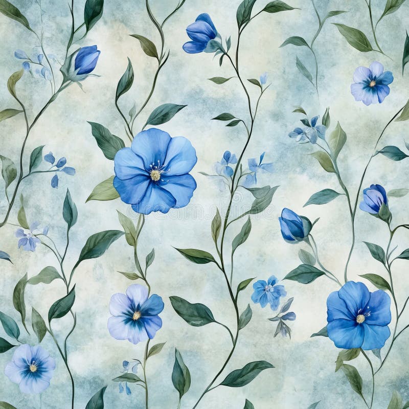 Uninterrupted Pattern Decorative Blue Flowers Background Stock Photos ...