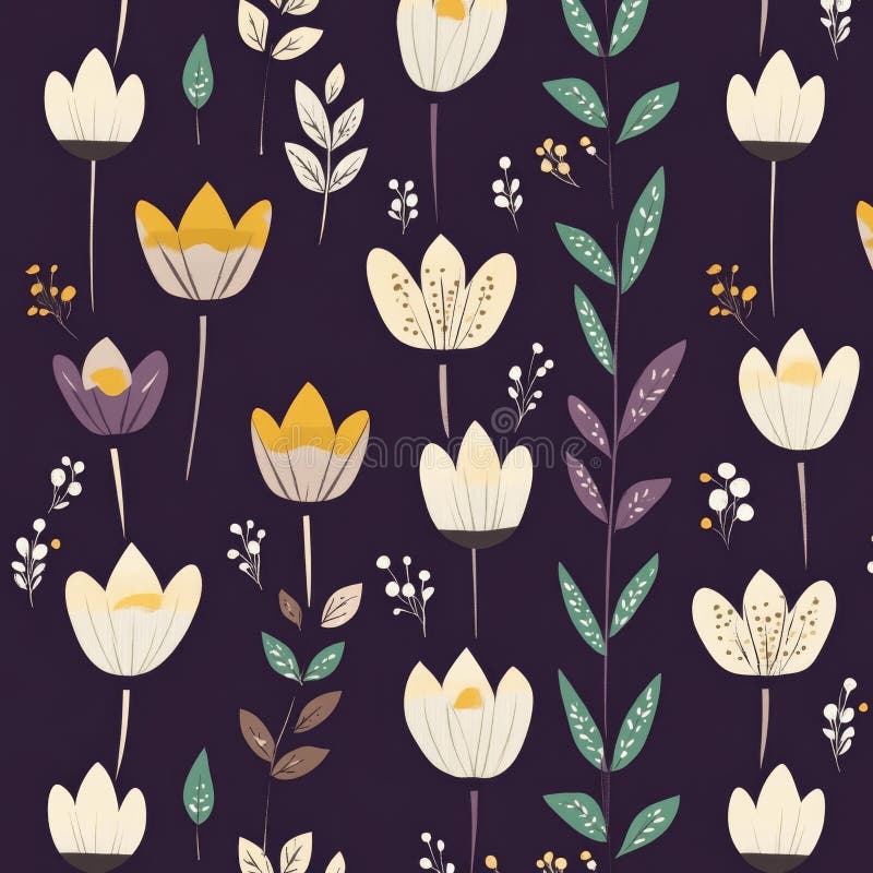 An Uninterrupted Retro Pattern with Geometric Shapes, Leaves, and ...