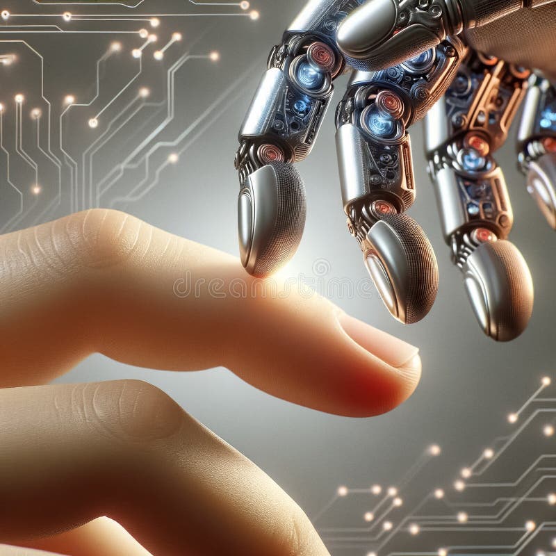 Union of Biology and Technology Human and Robotic Hands Intertwined ...