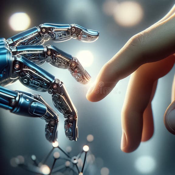 Union of Biology and Technology Human and Robotic Hands Intertwined ...