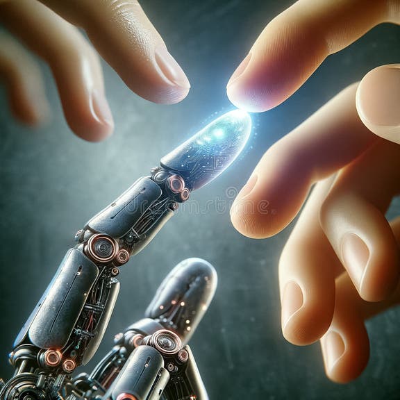 Union of Biology and Technology Human and Robotic Hands Intertwined ...