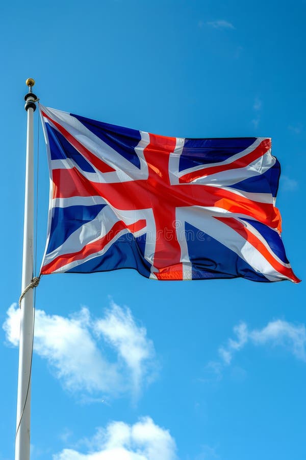 Union Flag Flying Against Blue Sky Stock Photo - Image of flying, blue ...