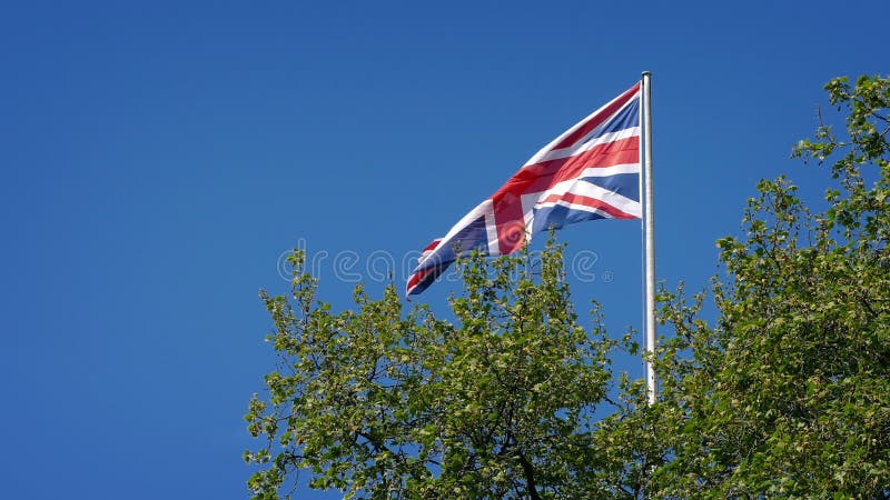 Union Jack Flag Above Trees in the Wind Stock Video - Video of symbol ...