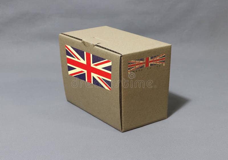 Union Jack Flag on Brown Box with Barcode. the Concept of Export ...