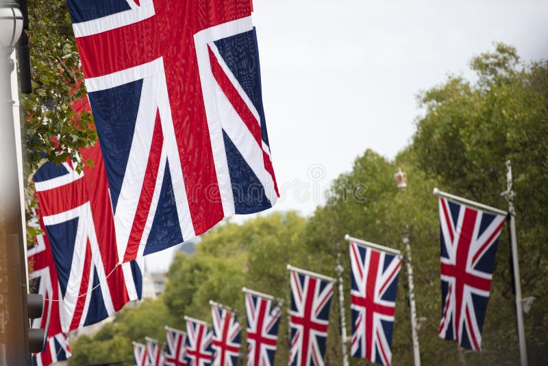 Union Jack Flags Along the Mall in Central London Stock Image - Image ...
