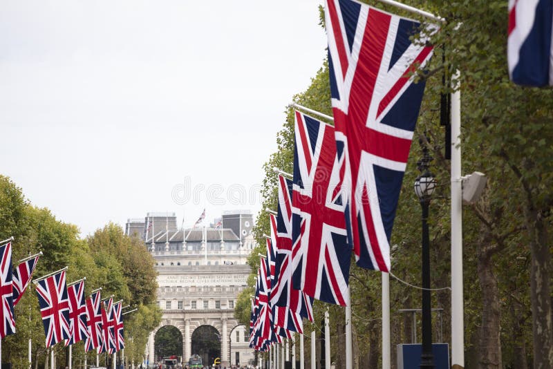 Union Jack Flags Along the Mall in Central London Stock Photo - Image ...