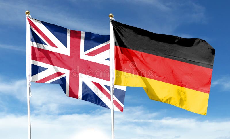 Union Jack and German Flag on Cloudy Sky. Stock Illustration ...