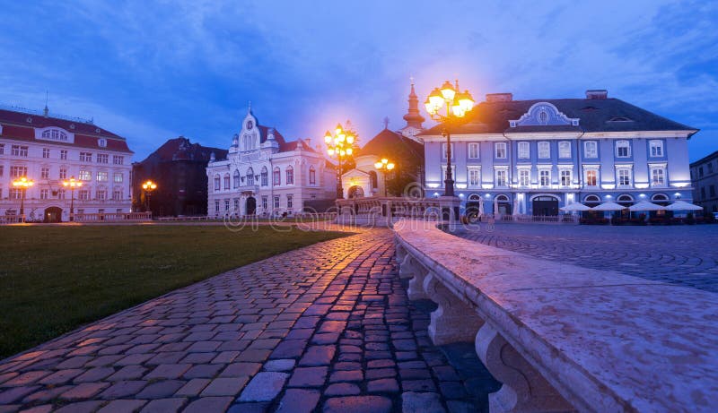 Union Square in Night Illumination of Timisoara Stock Photo - Image of ...
