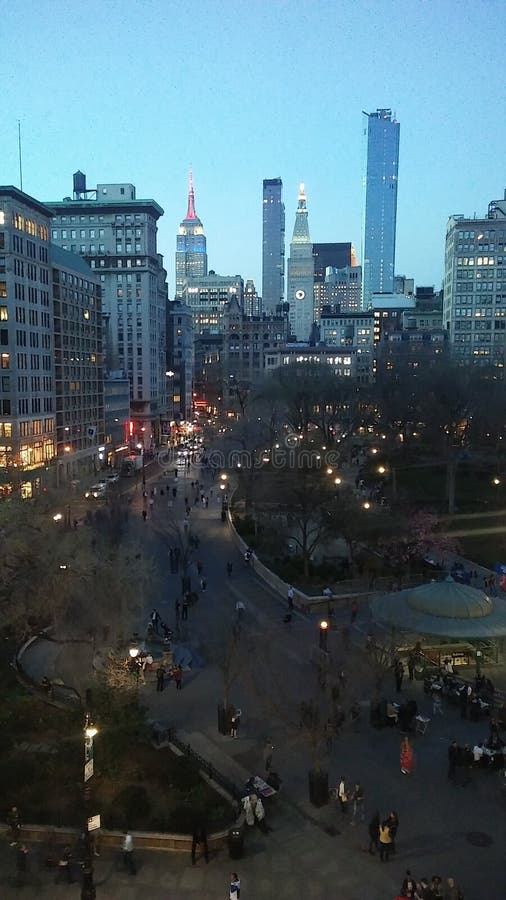 Union Square after Sunset in Spring in Manhattan, New York, NY ...