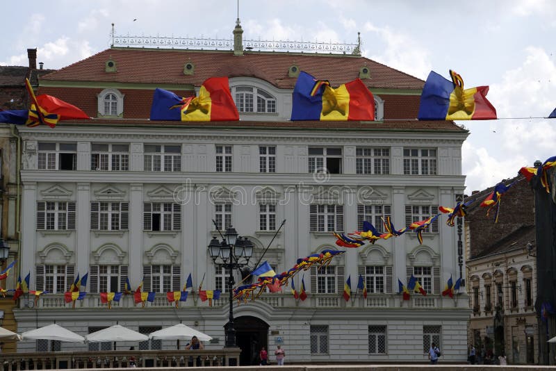 Union Square in Timisoara Decorated Festive with Romanian Flags Blown ...