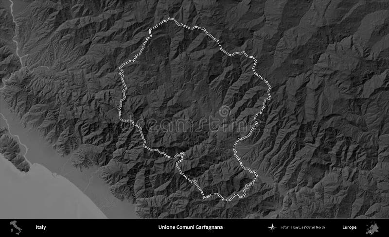 Unione Comuni Garfagnana Outlined, Italy. Grayscale Stock Illustration ...