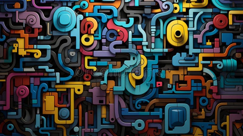 Unique Abstract Maze Illustration Featuring Bold Lines, Flat Texture ...