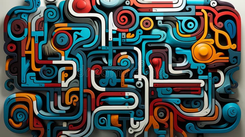 Unique Abstract Maze Illustration Featuring Bold Lines, Flat Texture ...