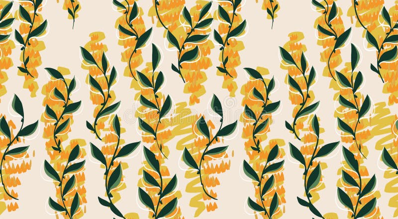 Unique Abstract Organic Botanicals Shapes Seamless Pattern. Hand Drawn Sketch Forms Florals and ...
