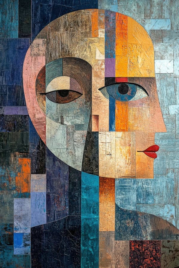 Abstract Portrait Artwork Featuring Bold Colors and Geometric Shapes ...