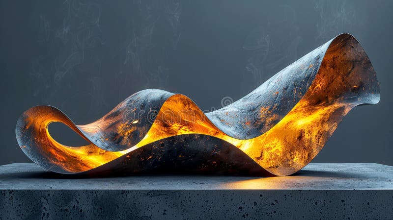 Unique Abstract Sculpture Featuring Glowing Elements on a Textured ...