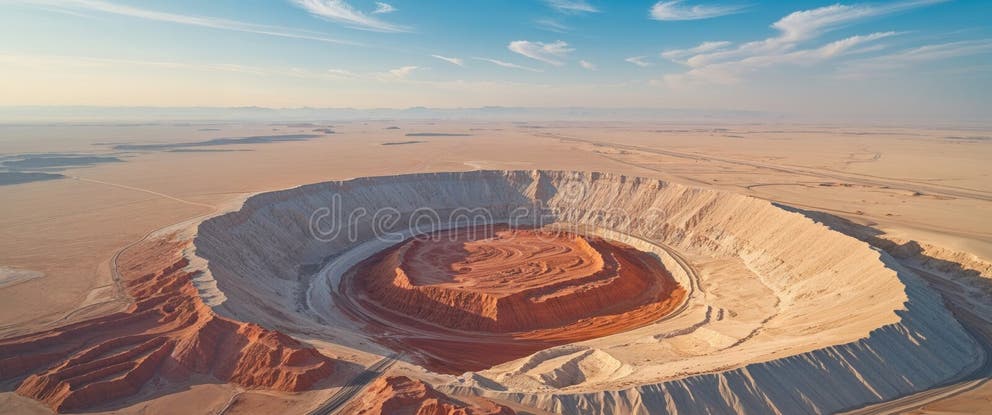 Unique Aerial View of a Large Mining Pit Surrounded by Desert Landscape ...