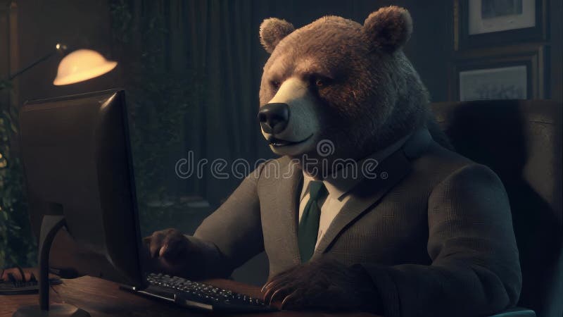 Professional Bear in Suit Working Late in Office Stock Video - Video of ...