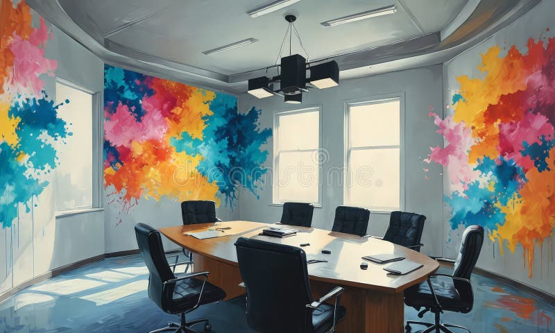 Conference Room with Large Painting on the Wall Stock Illustration ...
