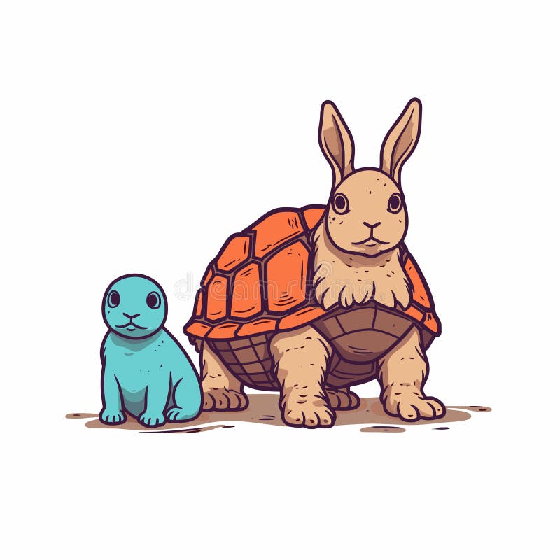 Unique Animal Duo Featuring a Rabbit and a Turtle Stock Vector ...