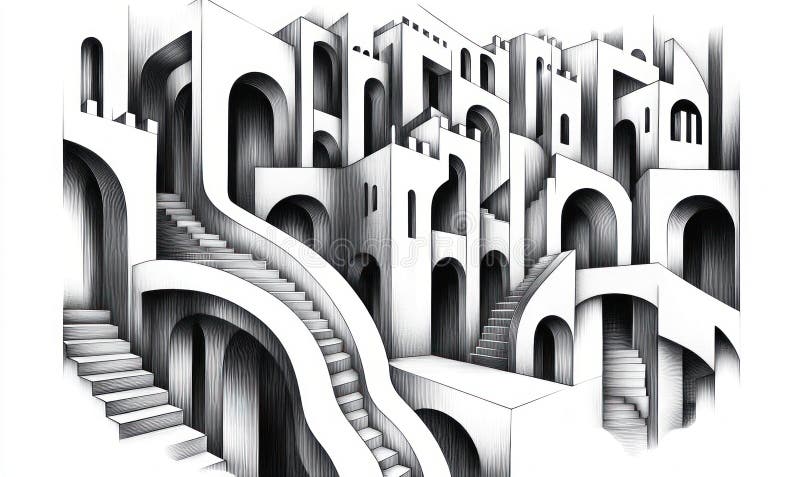 Unique Architectural Sketch Illustrating Interconnected Stairs and ...