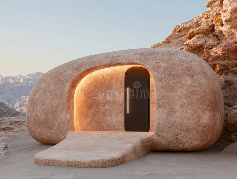 Unique Architectural Structure in Desert Landscape Stock Illustration ...