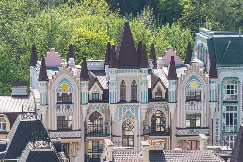 A Unique Architectural Structure Featuring Gothic Elements, Multiple ...