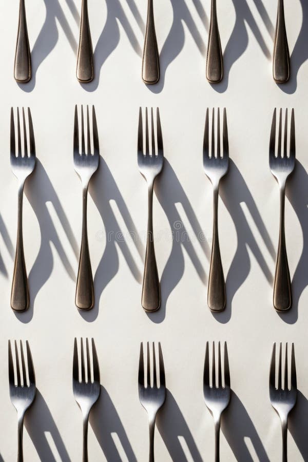 Unique Arrangement of Forks Creating a Pattern on a Smooth Surface ...
