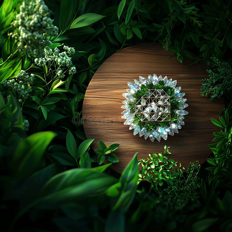 A Unique Arrangement of Plants on a Wooden Base Surrounded by Greenery ...