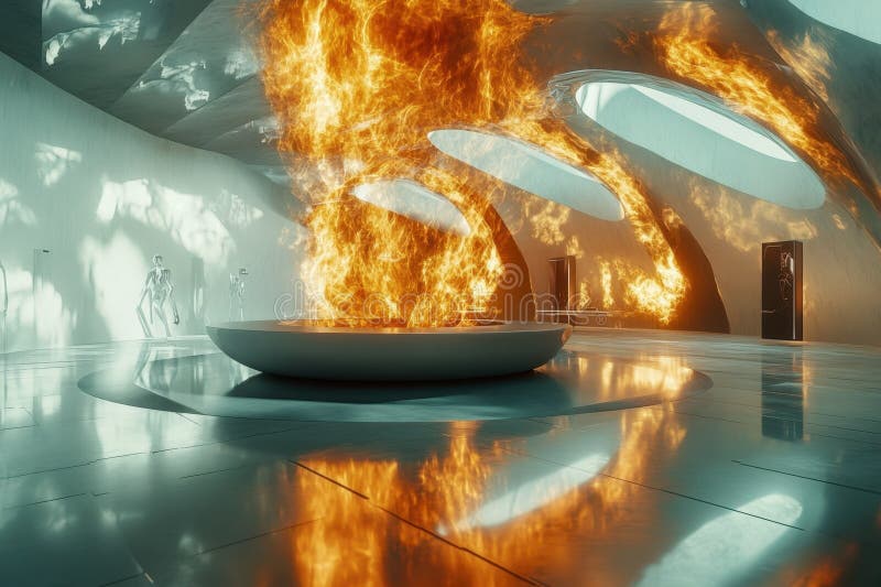 Unique Art Installation Featuring Fire Element in Modern Gallery Space ...