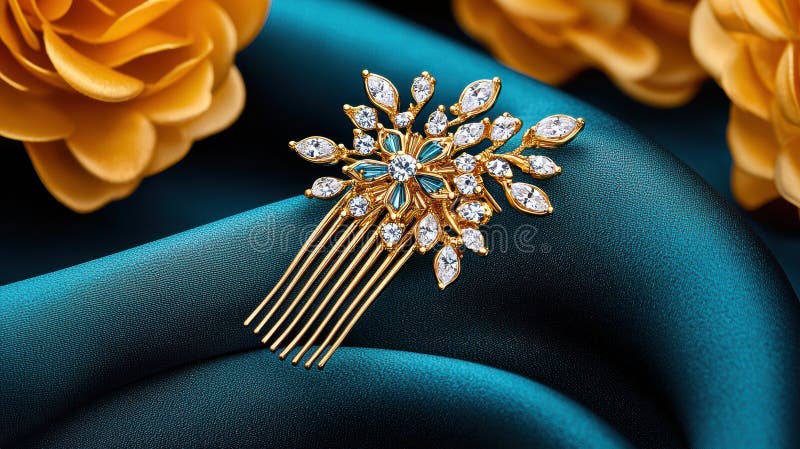Unique Artistic Diamond Hairpin on Elegant Fabric Stock Illustration ...
