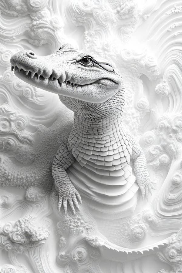 Unique Artistic Rendering of a White Crocodile Emerging from an ...