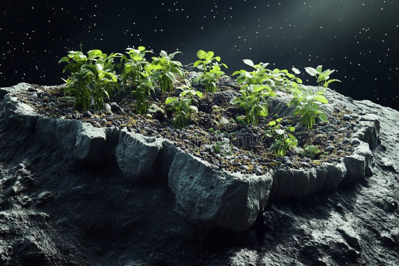 Rocky Asteroid with Vibrant Plant Life Thriving in Outer Space ...