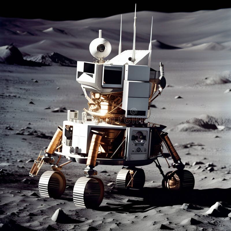 Astronaut Robot Illustration Background in Outer Space Moon Stock ...