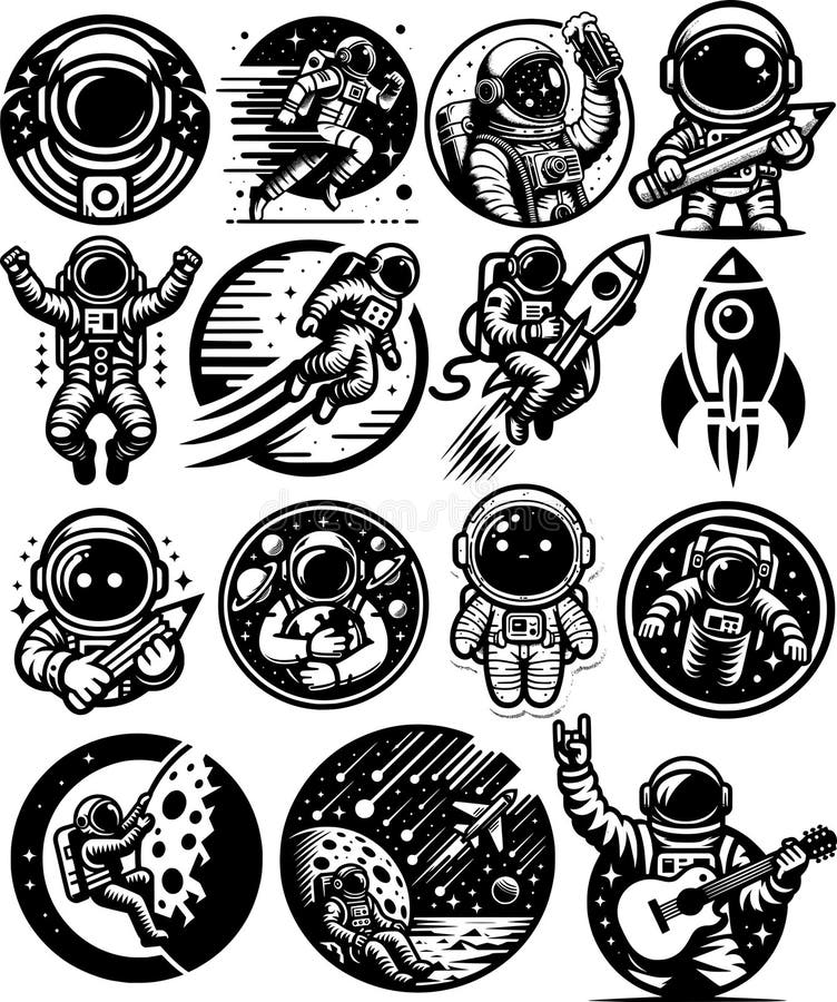 Unique Astronaut Vector Set Futuristic Space Illustrations Stock Vector ...