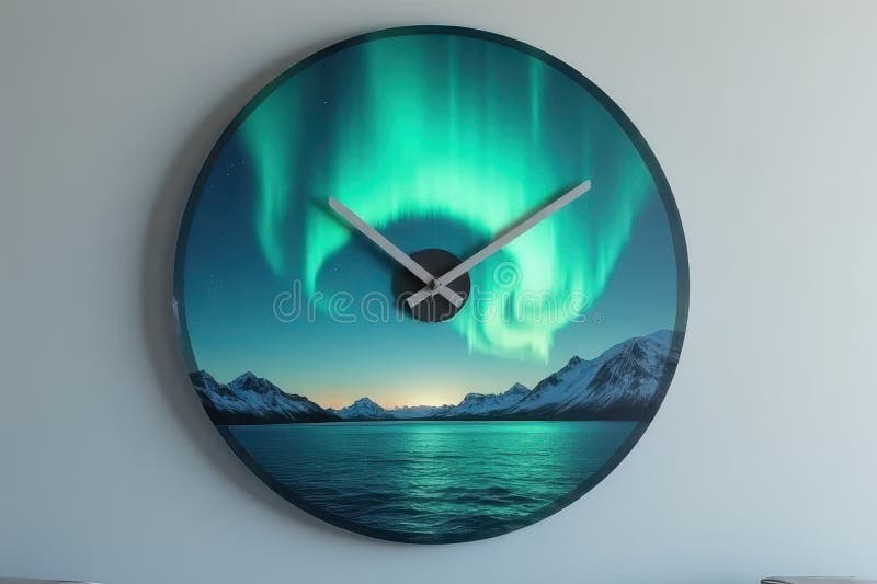 Unique Aurora Borealis Themed Wall Clock Stock Illustration ...