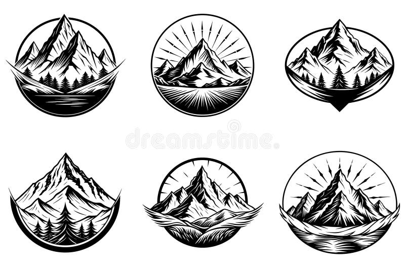 Unique Badge Designs with Mountain Elements on Plain White Background ...