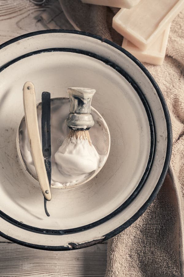 Unique Barber Equipment with Old Razor and Grey Soap Stock Image ...