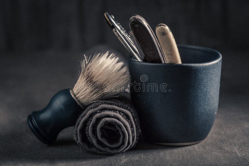 Unique Barber Equipment with Old Razor, Soap and Brush Stock Image ...
