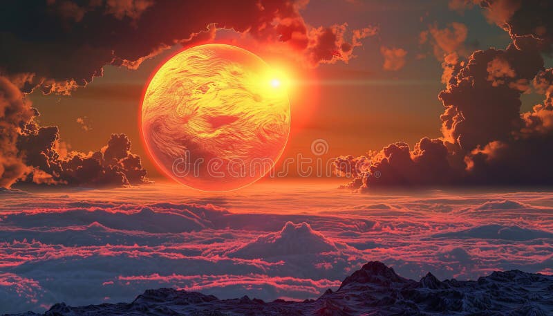 Unique Big Sun and Sky Background at Sundown Time Stock Illustration ...