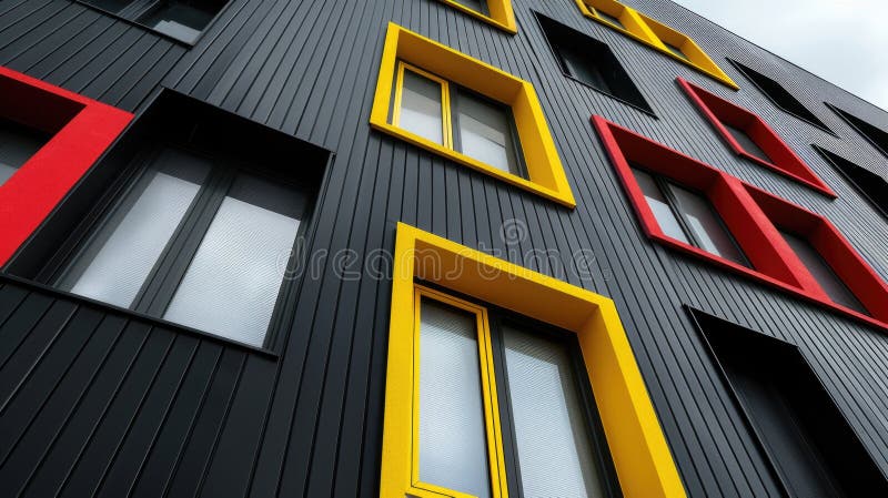 A Unique Black Building with Striking Yellow and Red Windows. Ideal for ...