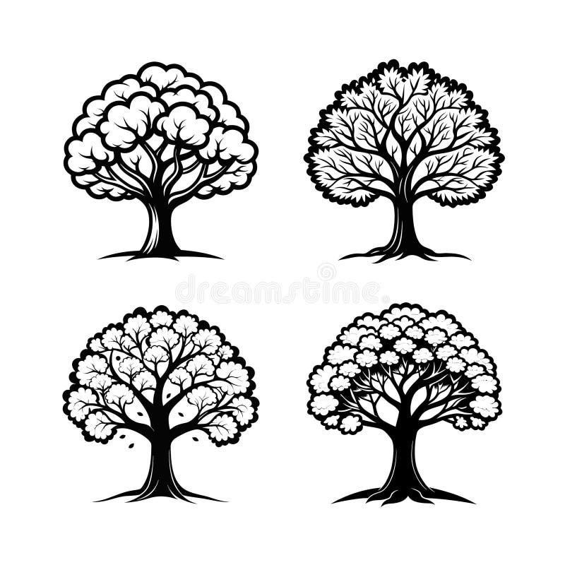 Unique Black Cherry Tree Design Featuring Bold Outline Stock Vector ...