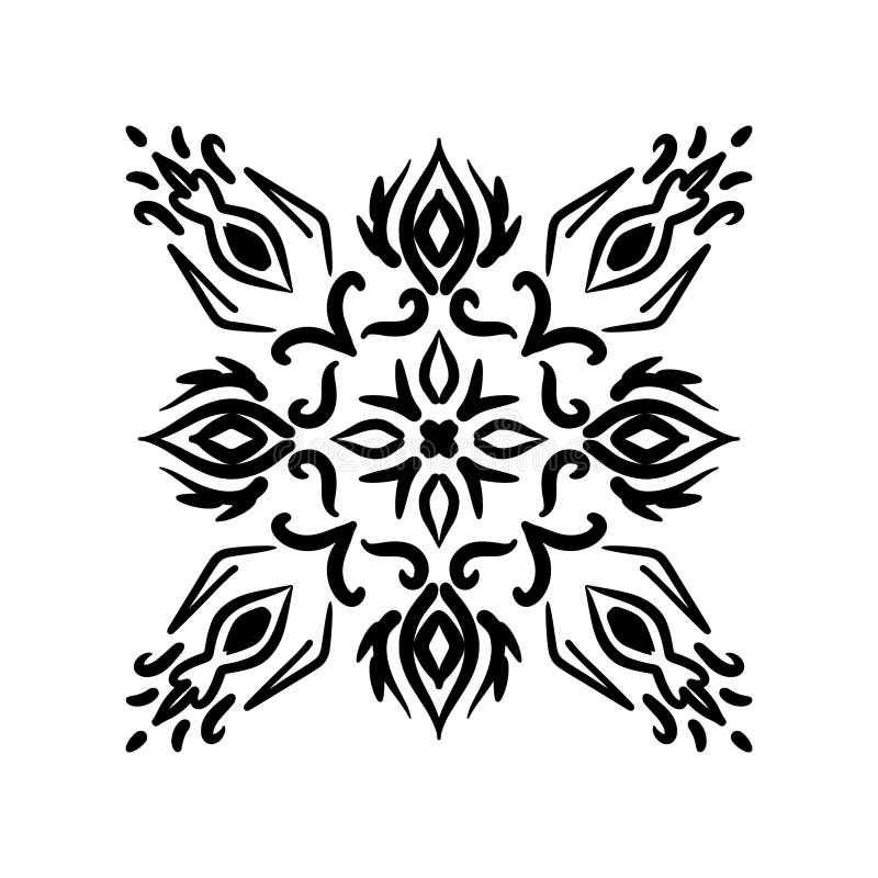 Unique Black Hand Drawn Vector Tile Pattern Featuring Intricate Floral ...