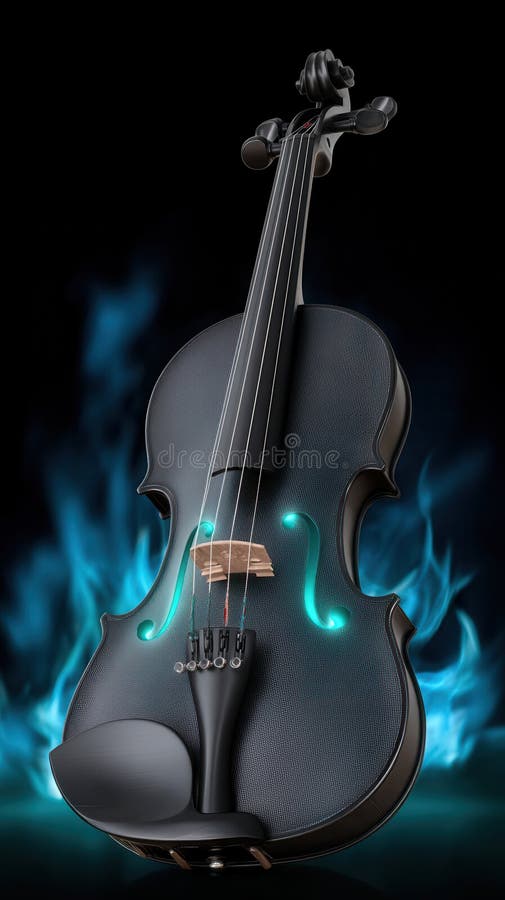 Unique Black Violin with Blue Highlights Floating Against a Dark ...