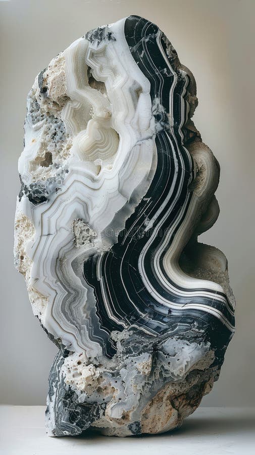 A Striking Black and White Rock with Flint Stripes Displayed on a Plain ...