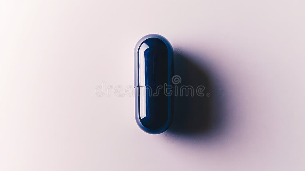 Unique Blue Capsule on a Clean Surface Casting Subtle Shadows in a ...