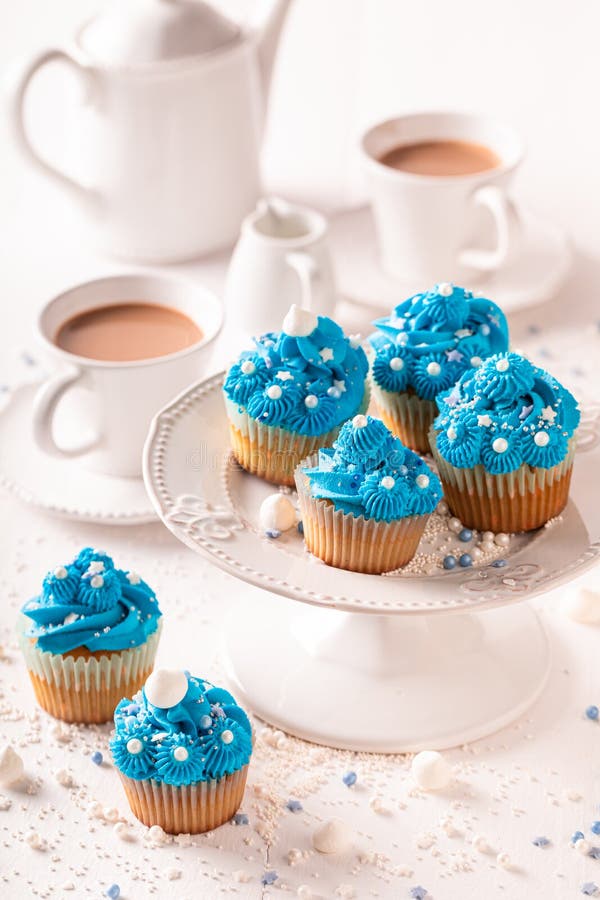 Unique Blue Cupcakes with Flower Shaped Cream Stock Image - Image of ...