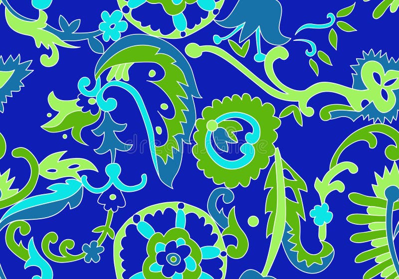 Unique Blue Floral Pattern stock vector. Illustration of hand - 32093204