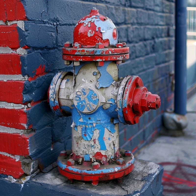 Unique Blue, Silver, and Red Fire Hydrant Design Stock Photo - Image of ...